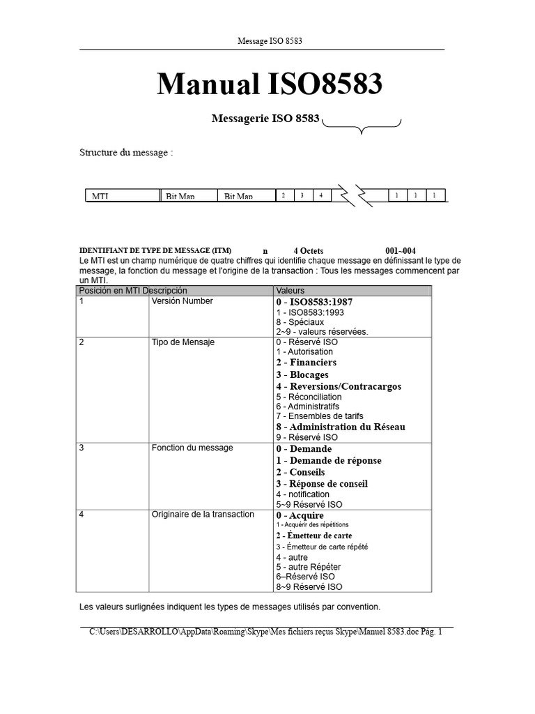 Guide sur le message ISO 8583 | PDF | Bit