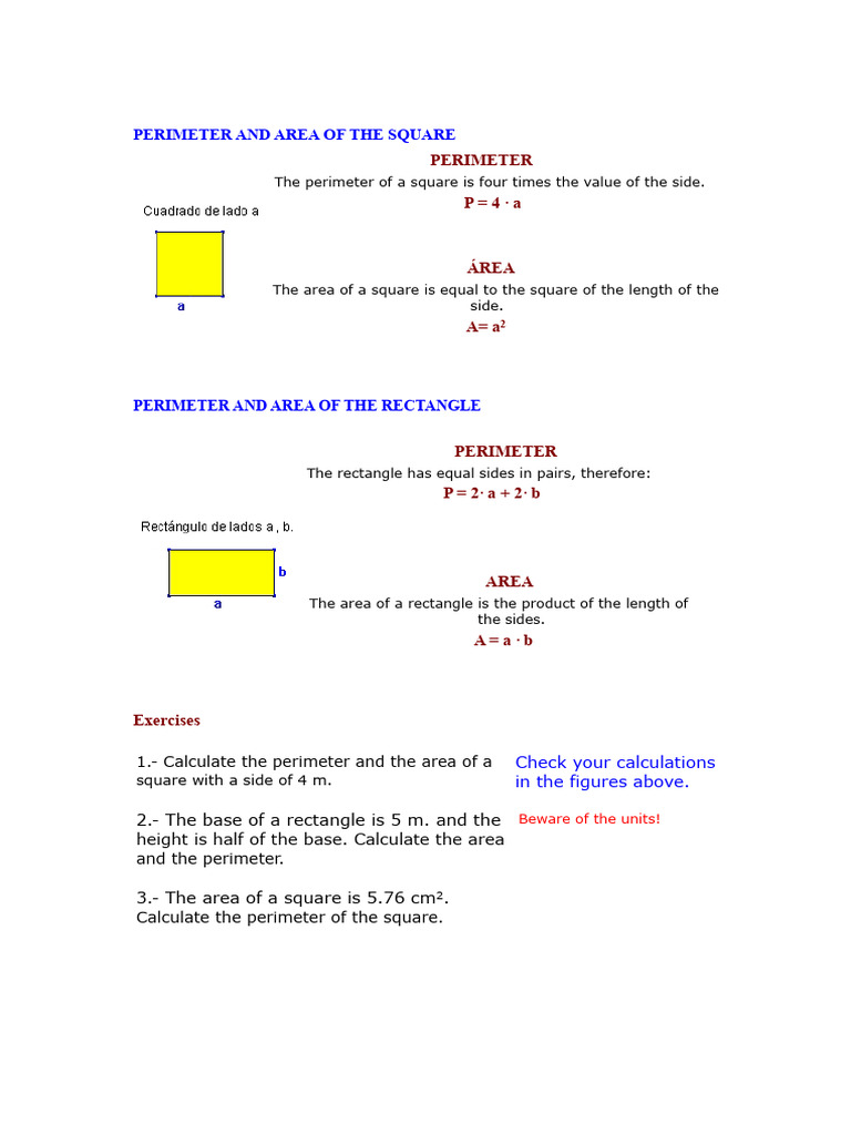 Perimeter and Area Formulas for Shapes | PDF | Area | Rectangle
