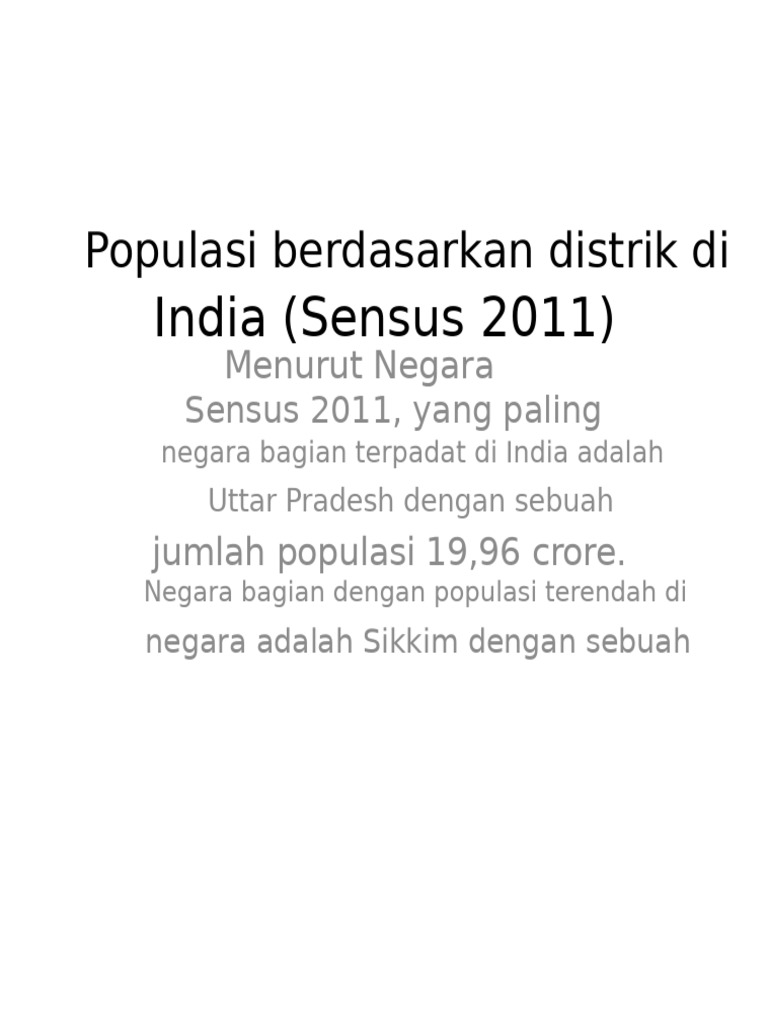 Jumlah Penduduk Menurut Distrik di India Sensus 2011 | PDF