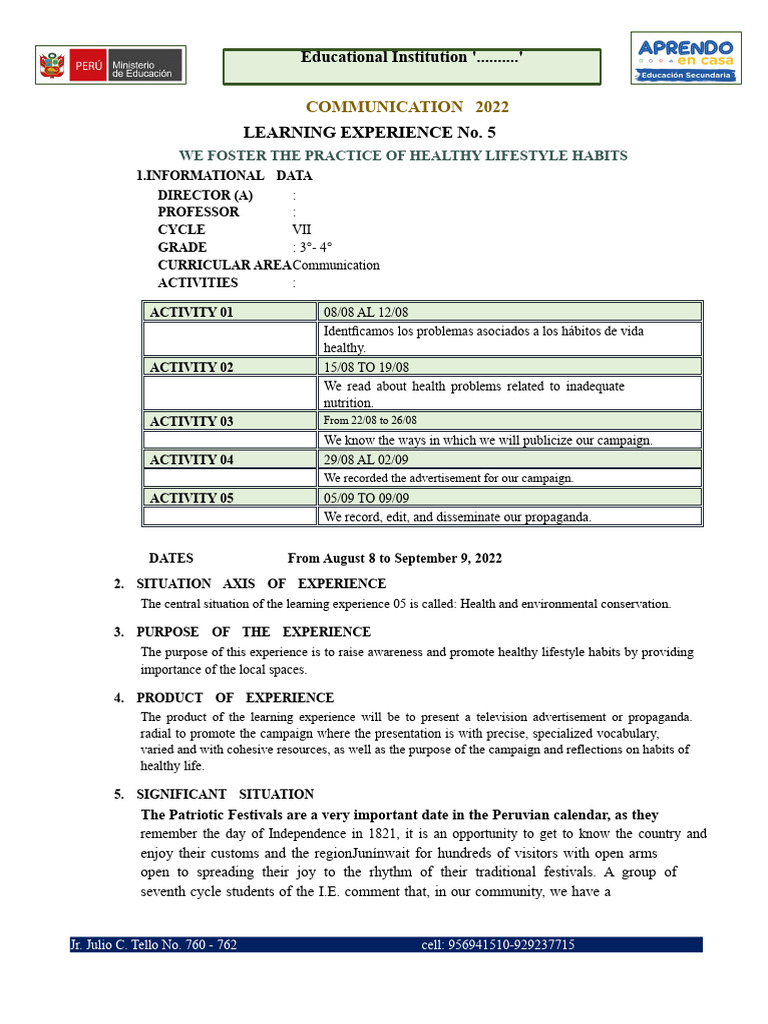 LEARNING EXPERIENCE N°5 - COMMUNICATION 3rd-4th | PDF | Information ...