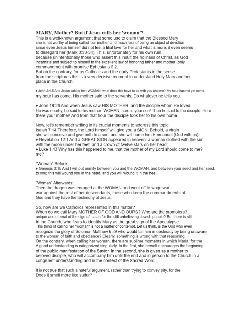 Understanding Jesus' Call to Mary as 'Woman' | PDF | Jesus | Mary ...