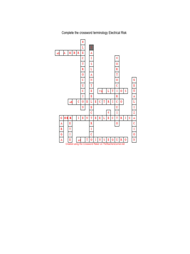 Crossword Terminology Electrical Risk (2) . | PDF | Electric Current ...