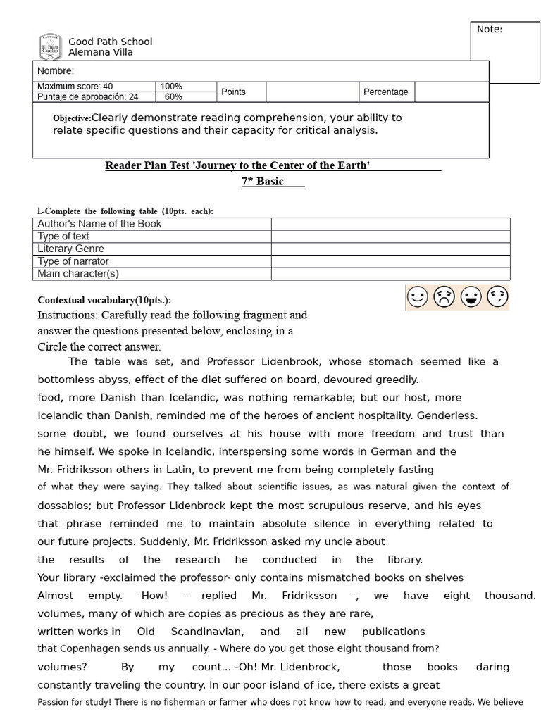 Reader Plan Test Journey To The Center of The Earth | PDF | Reading ...