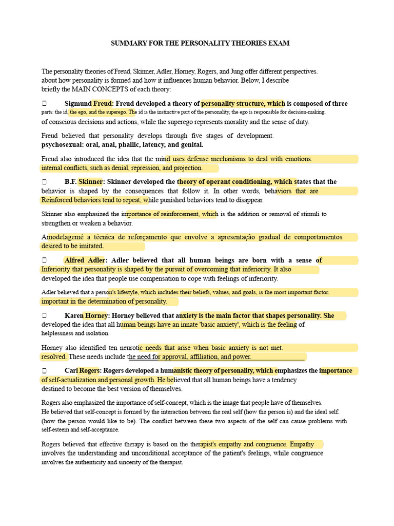Overview of Major Personality Theories | PDF | Reinforcement ...
