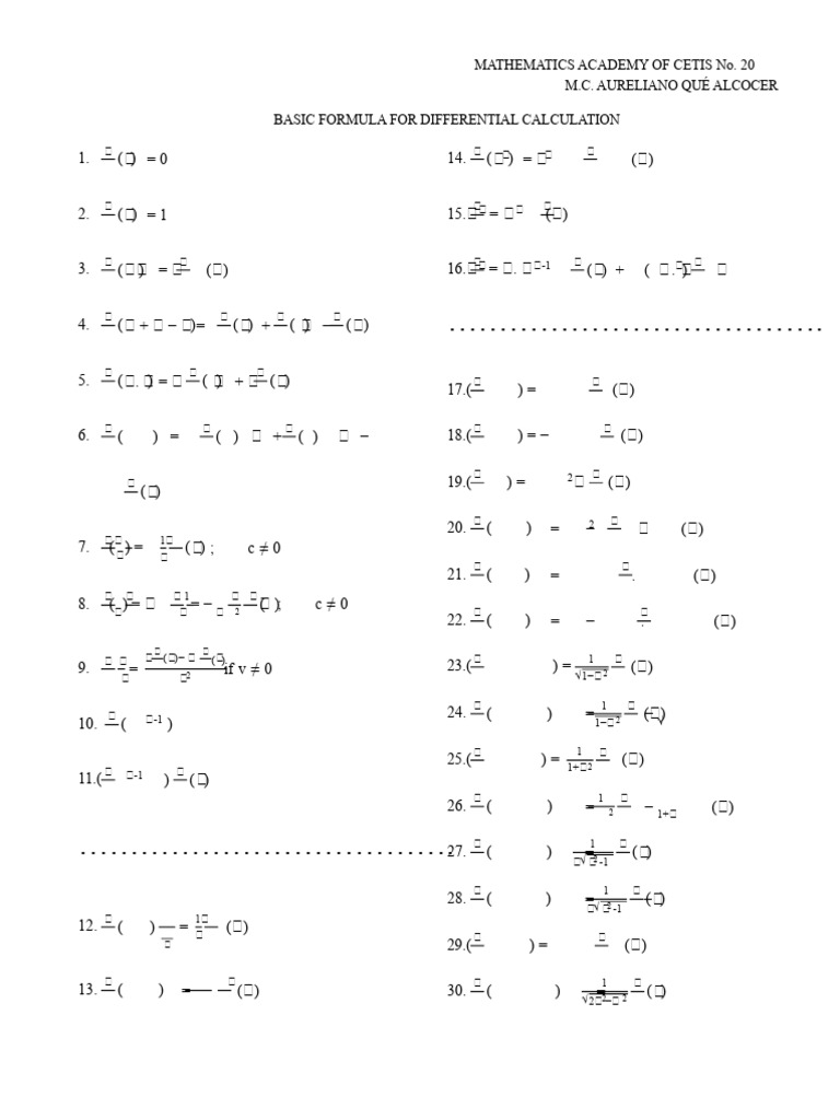 Basic Formula For Differential Calculation | PDF | Derivative | Mathematical Relations