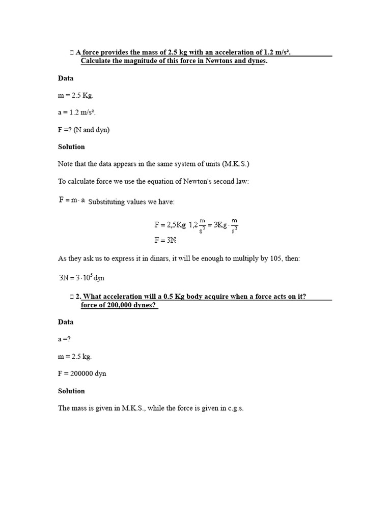 Exercises on Newton's law | PDF | Force | Mass