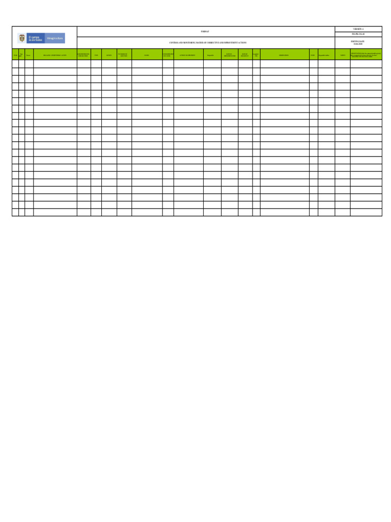 Matrix Format For Control and Monitoring of Corrective and Improvement ...