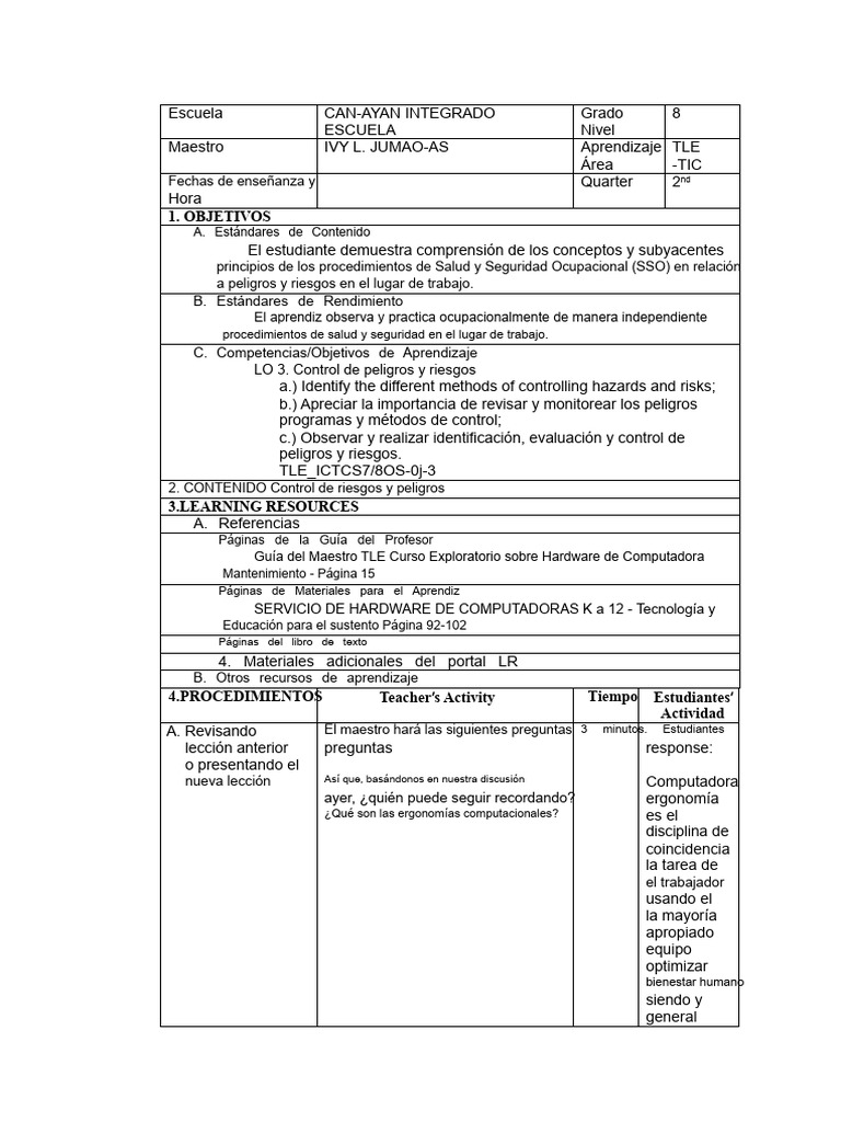 LECCIÓN 7 DLP GRADO 8 TLE-ICT (CONTROL DE PELIGROS Y RIESGOS) | PDF | Laboratorios