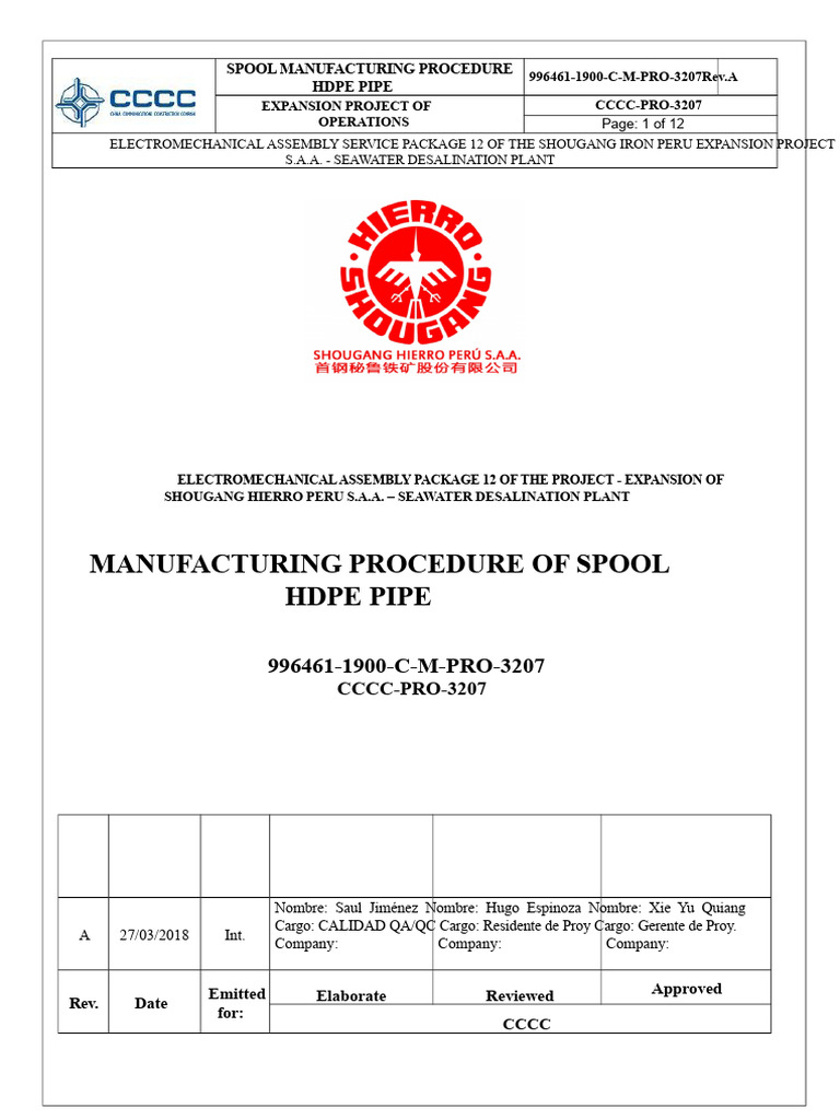 HDPE Pipe Spool Manufacturing Guide | PDF | Pipe (Fluid Conveyance ...