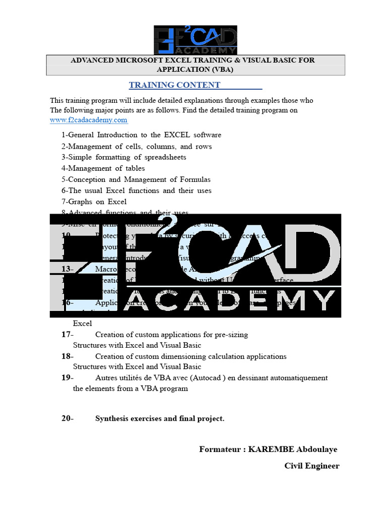Advanced Excel & VBA Training Course | PDF