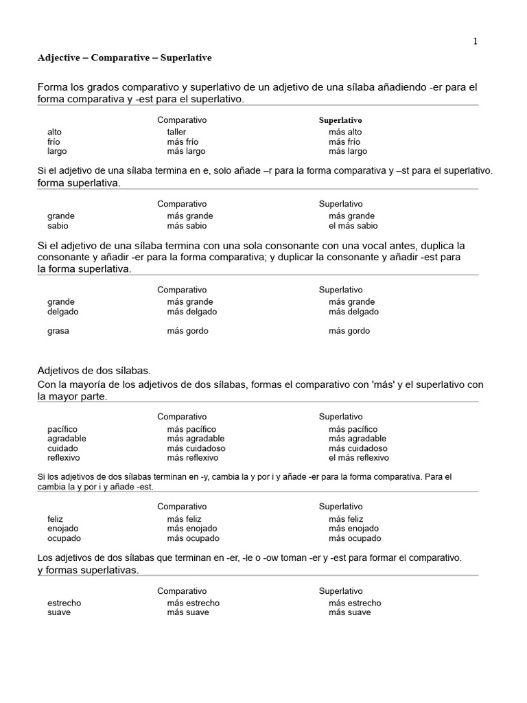 Adjetivos - Comparativos - Superlativos (Lista General) | PDF ...