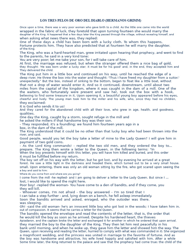 The Three Golden Hairs of The Devil | PDF
