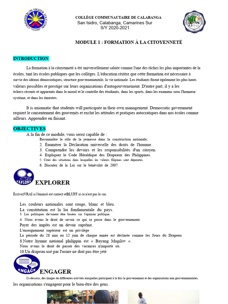 Module 1 - Formation à la citoyenneté | PDF | Bénévolat | Drapeau