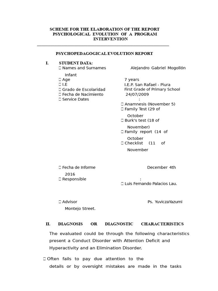 Psychopedagogical Report on ADHD Child | PDF | Attention Deficit ...