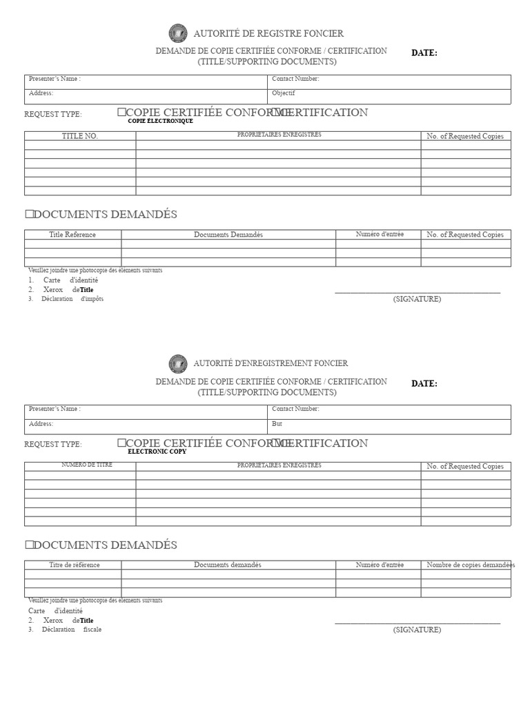 Demande de copie certifiée conforme | PDF