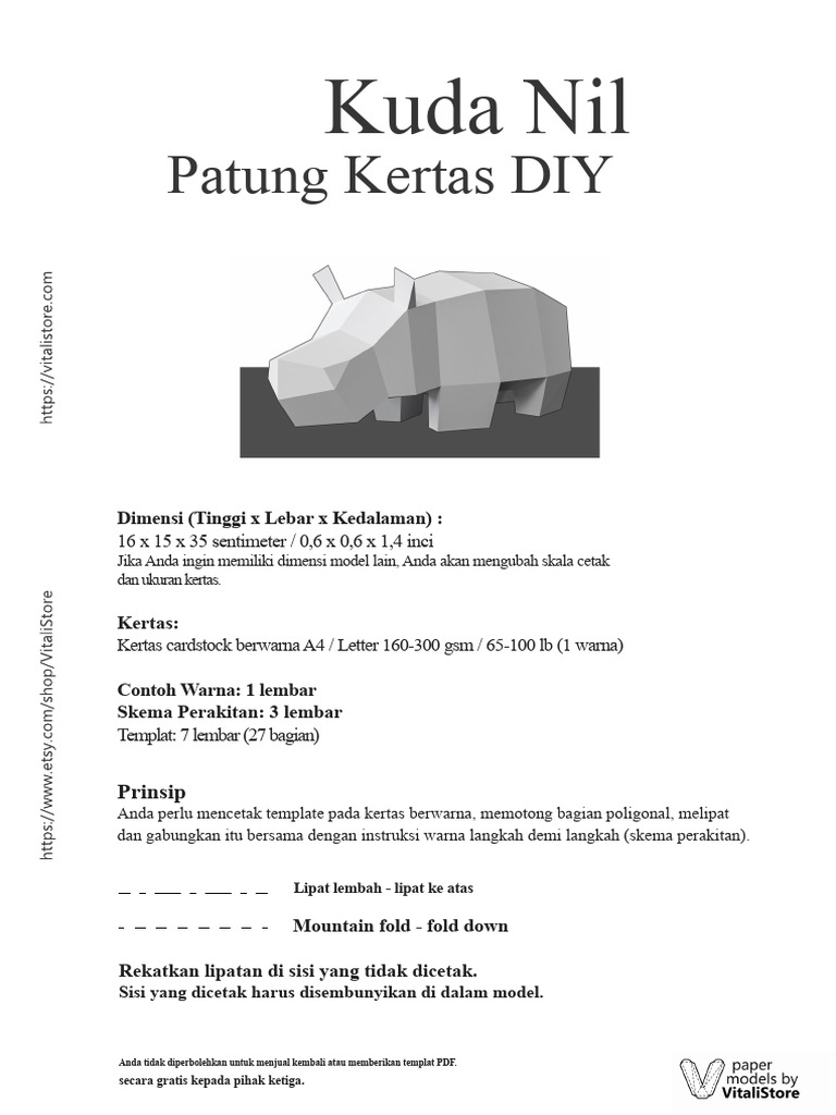 Templat Kuda Nil DIY untuk Cetak | PDF