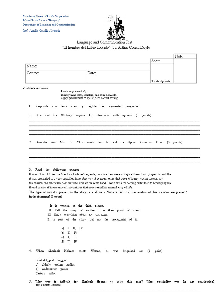 Test The Man With The Twisted Lip | PDF | Sherlock Holmes | Detective ...