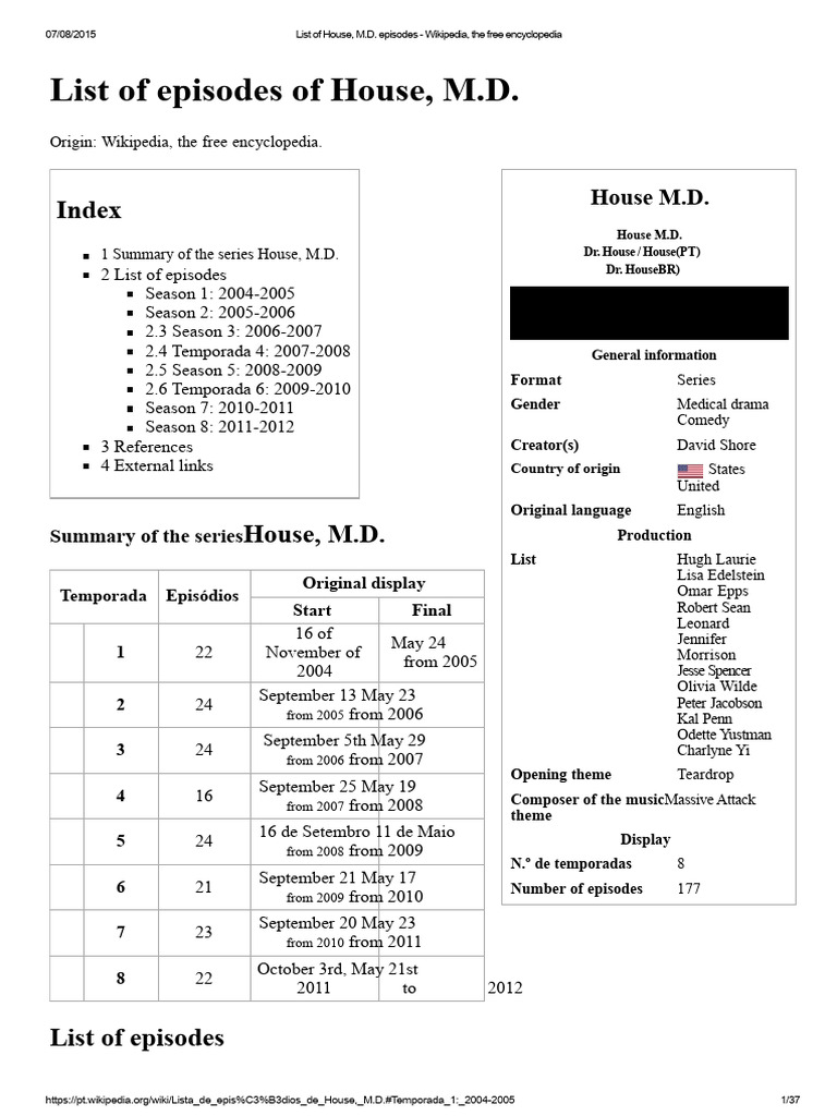 List of Episodes of Dr. House, M.D. | PDF