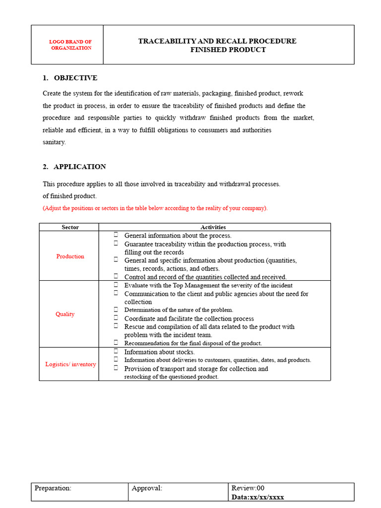 Traceability and Recall Procedure Guide | PDF | Logistics | Information