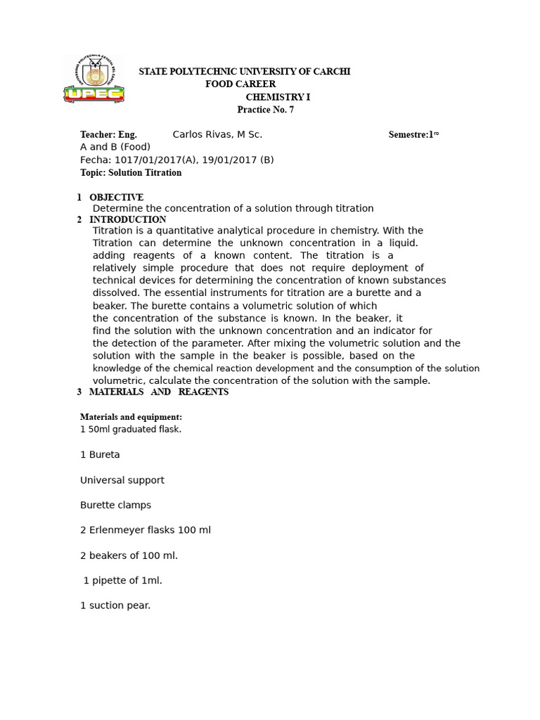 Practice 7. Titration of Solutions | PDF | Titration | Chemistry