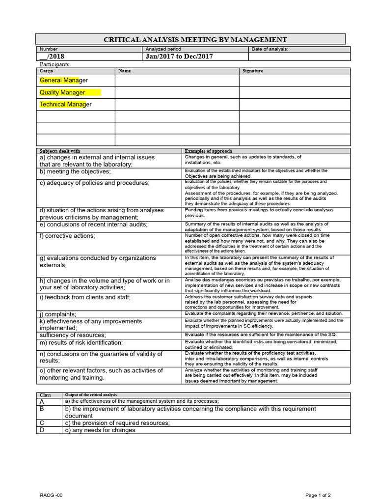 Management Critical Analysis Meeting Report | PDF | Internal Audit | Audit