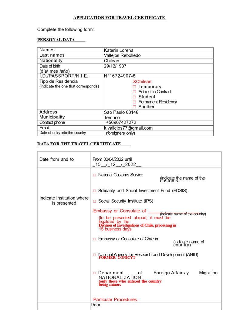 Travel Certificate Application Guide | PDF | Identity Document ...