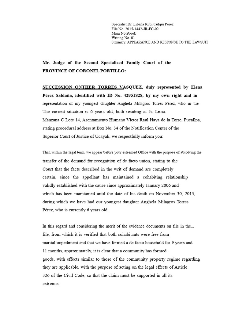 Response to De Facto Union Lawsuit | PDF | Common Law | Social Institutions