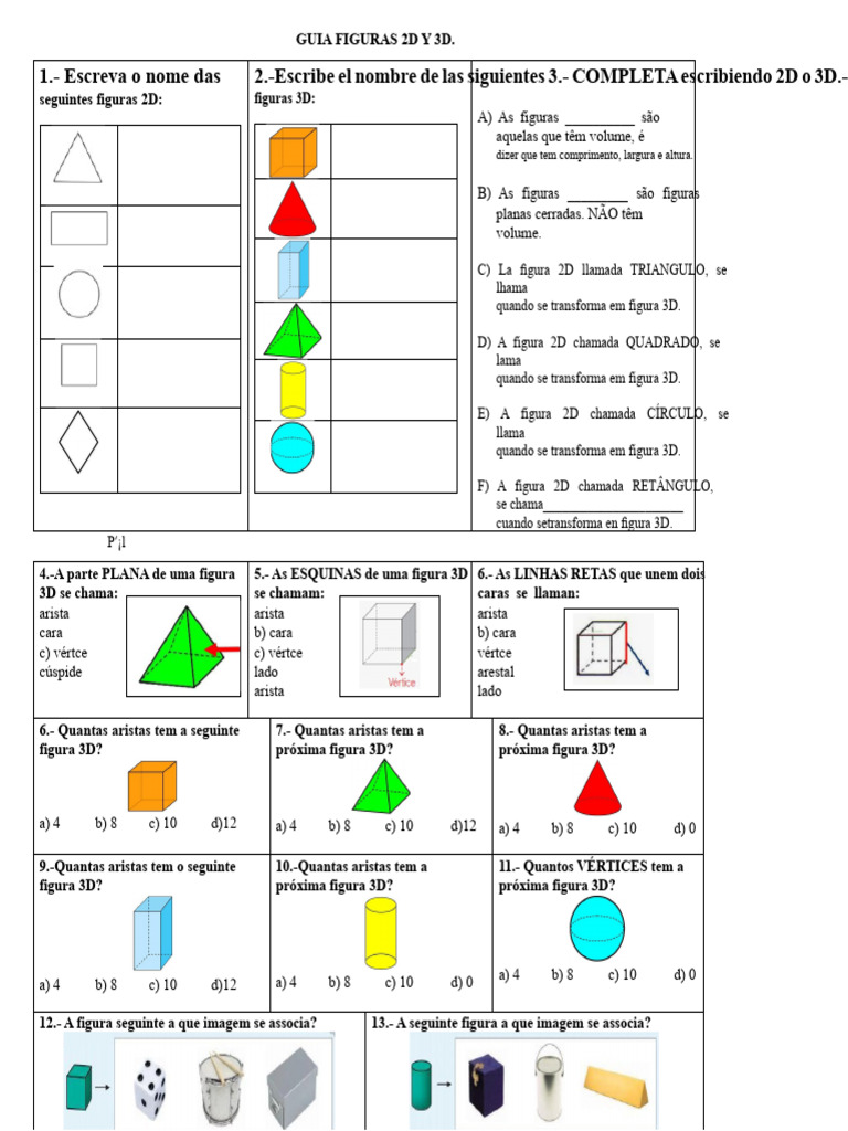 GUIA FIGURAS 2D E 3D | PDF | Geometria Euclidiana | Geometria