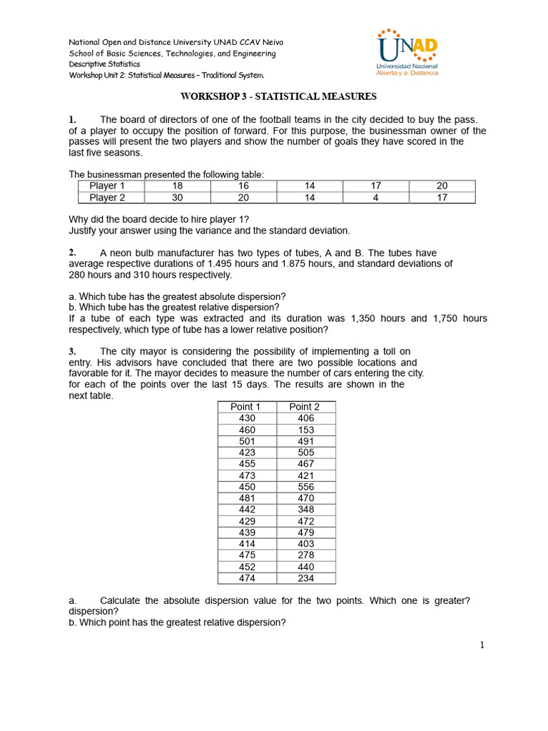Statistical Measures Workshop Exercises | PDF | Statistics | Standard ...