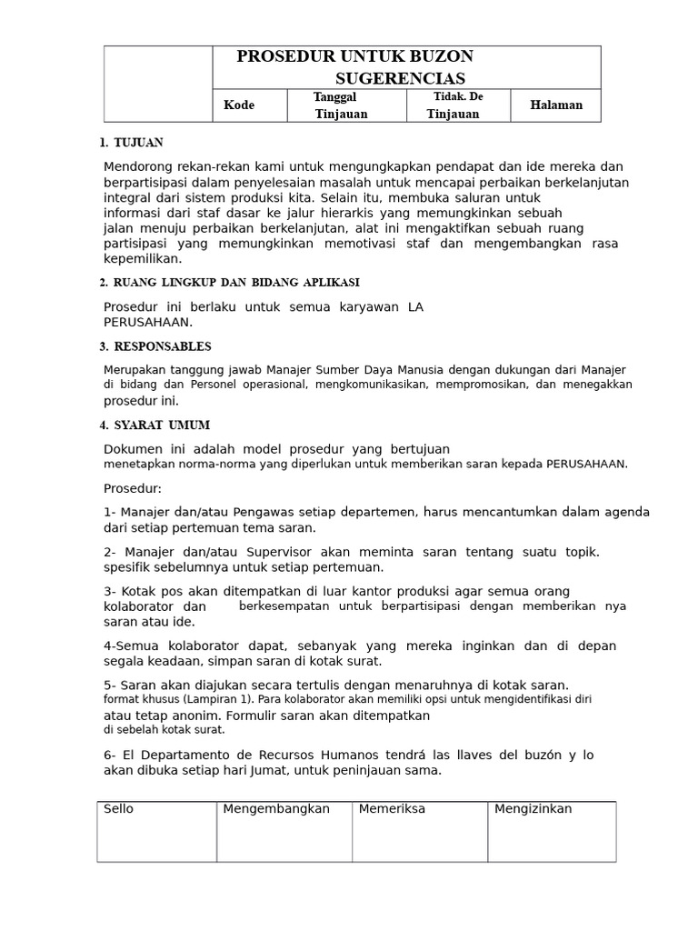 Contoh Prosedur Untuk Kotak Saran | PDF