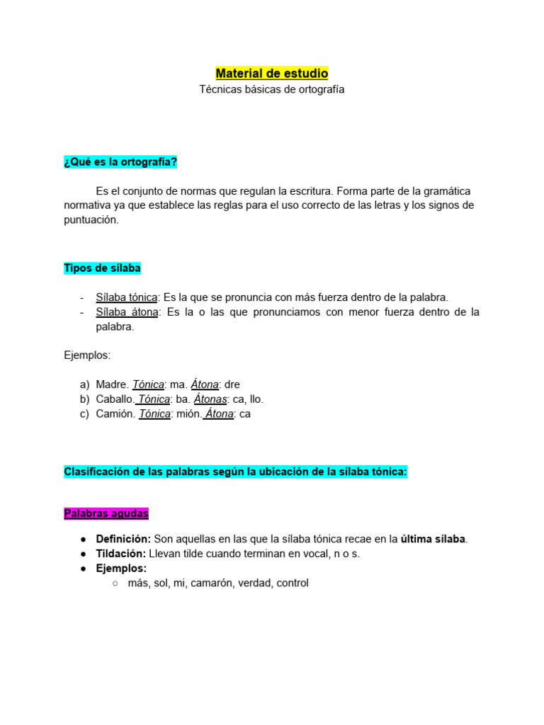 Guía de ortografía. Leng y com. Semestre I | PDF | Lingüística | Mecánica del lenguaje