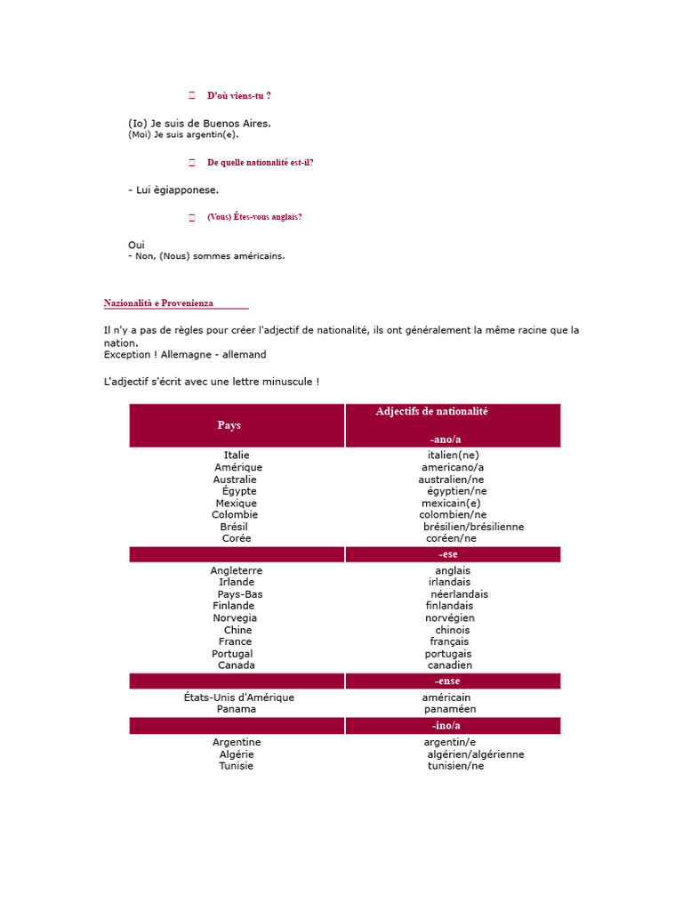 Adjectifs de Nationalité | PDF | Linguistique | Communication humaine