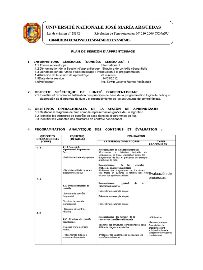 Plan de Cours Informatique II | PDF | Structure de contrôle | Programmation informatique