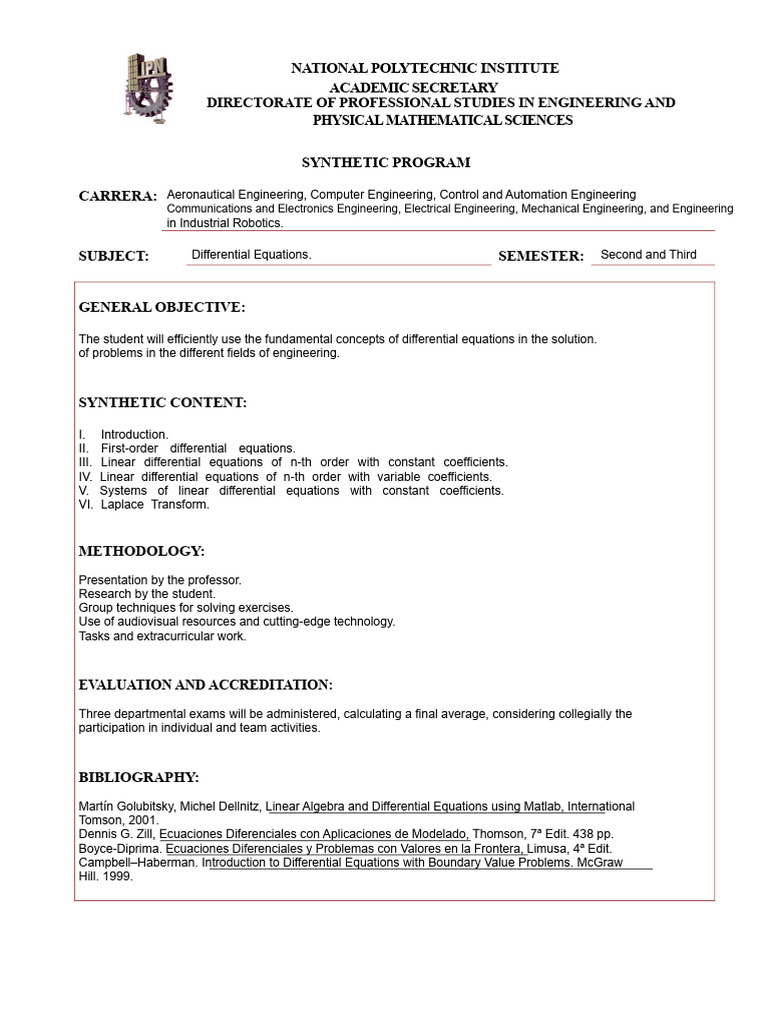 Synthetic Program - Differential Equations - S3 PDF | PDF | Equations ...
