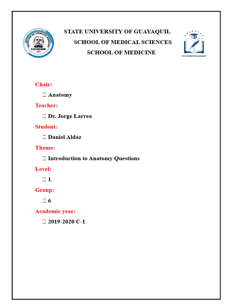 Questions Introduction To Anatomy | PDF | Anatomical Terms Of Location ...