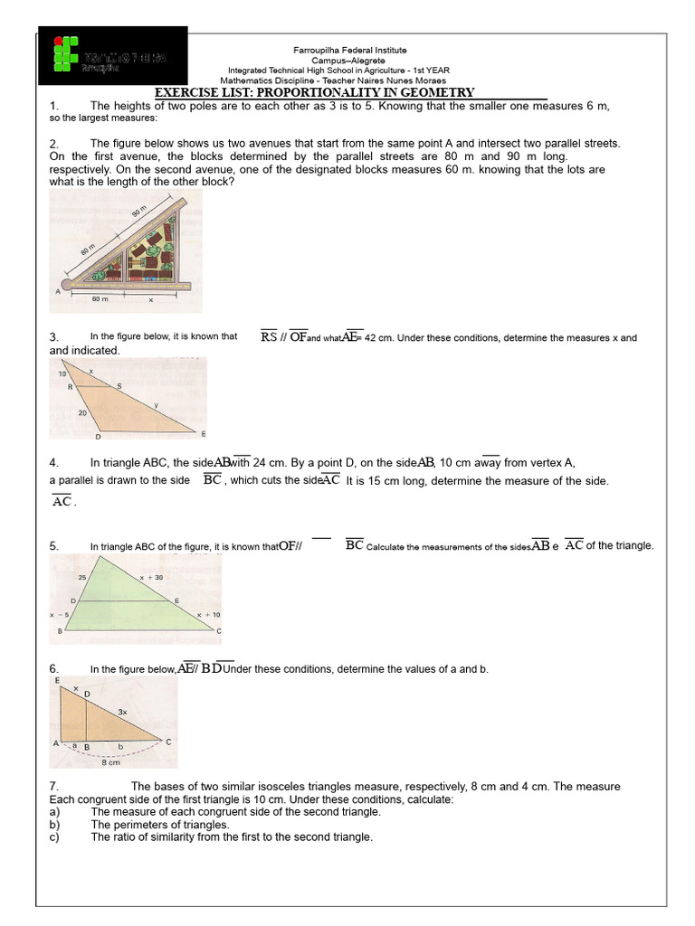 List of Exercises - Proportionality in Geometry | PDF | Triangle | Area