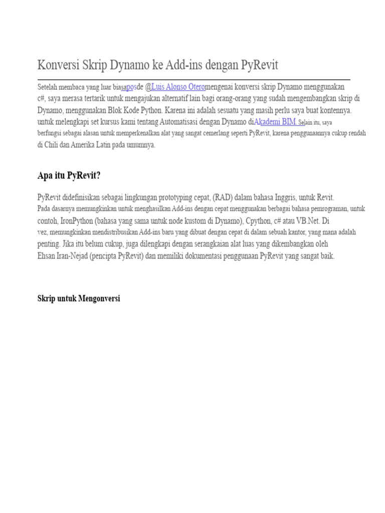 Konversi Skrip Dynamo ke Add-ins PyRevit | PDF