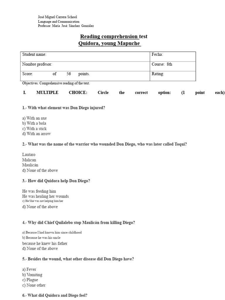 8th Grade Reading Comprehension Test | PDF