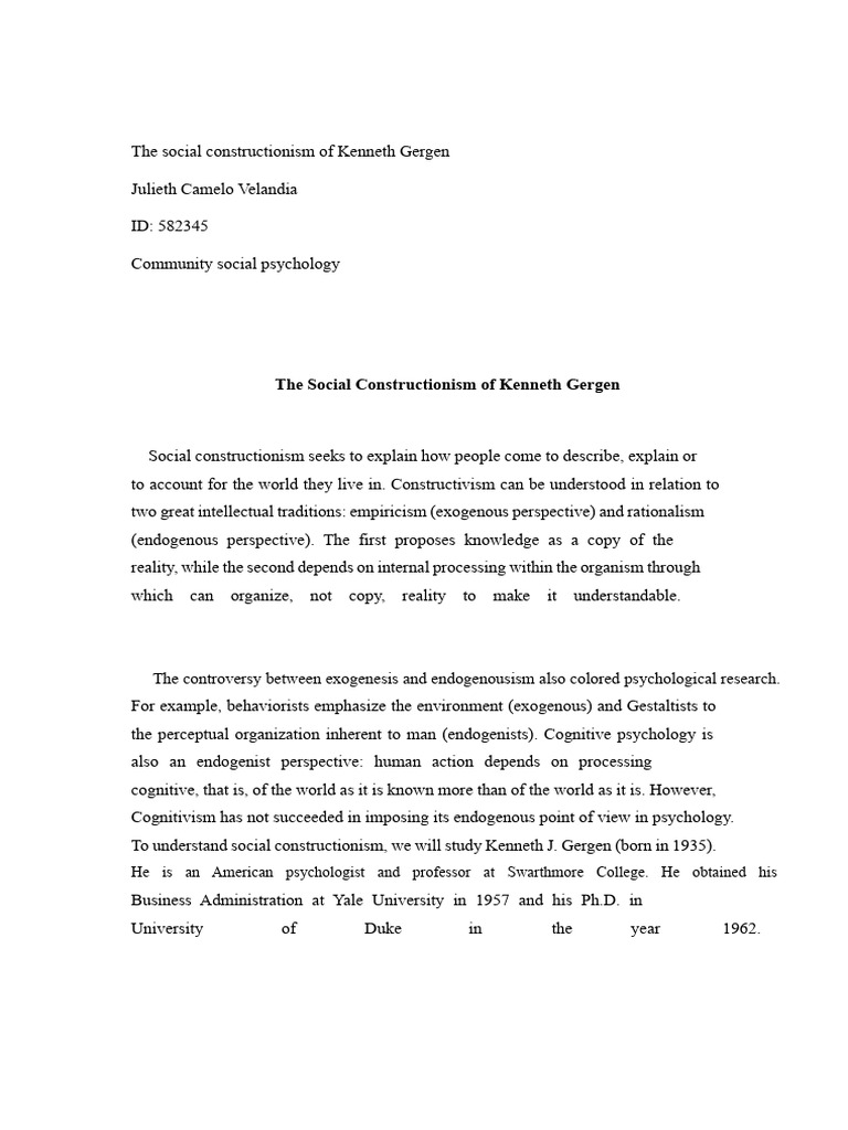 Social Constructionism by Kenneth Gergen | PDF | Social Constructionism ...