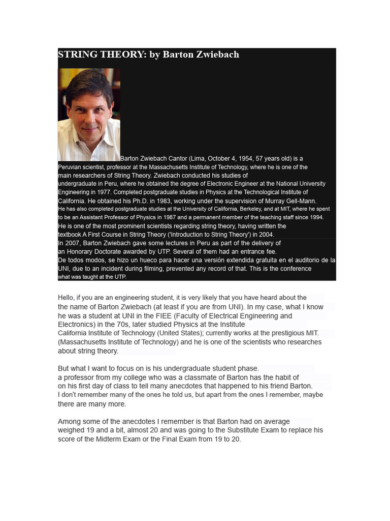 Biography - Barton Uni - String Theory | PDF
