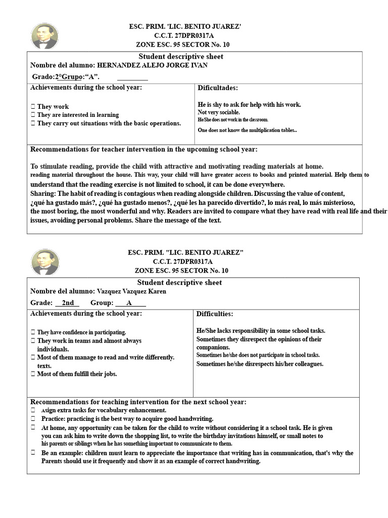 Student Progress Reports: Grade 2 Insights | PDF | Behavior ...