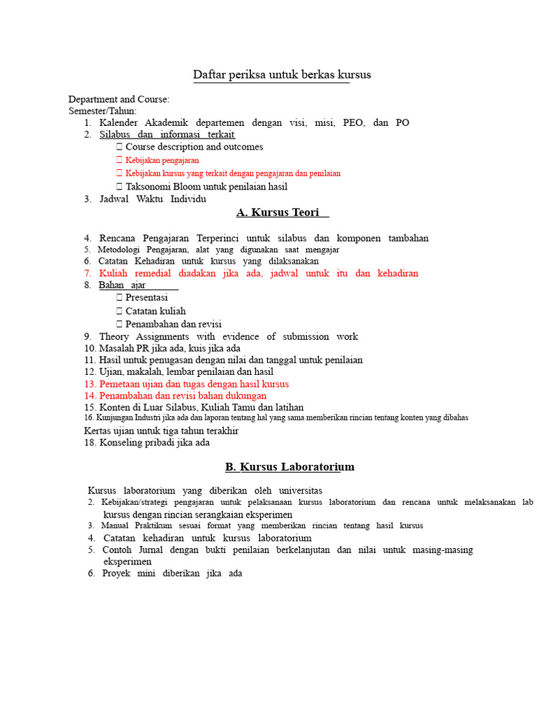 Daftar Periksa Berkas Kursus Lengkap | PDF