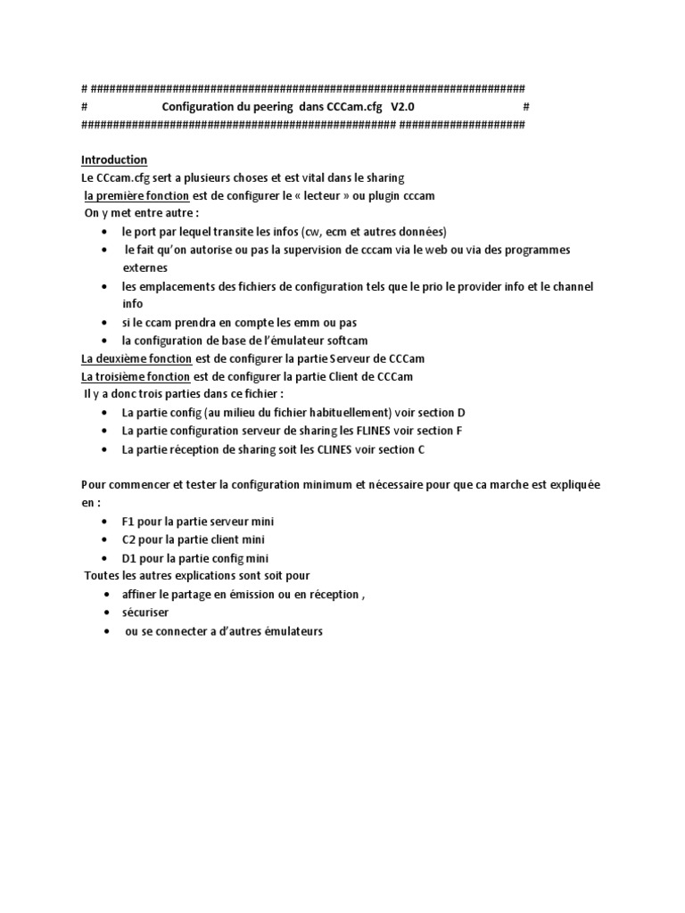 Configuration Détaillé Du Peering CCcam - CFG V2.0 en Français | PDF ...