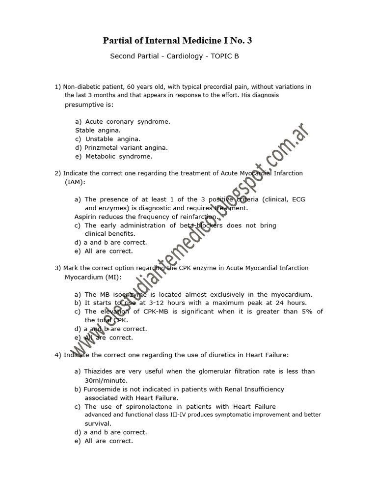 Cardiology Exam Questions and Answers | PDF | Myocardial Infarction ...