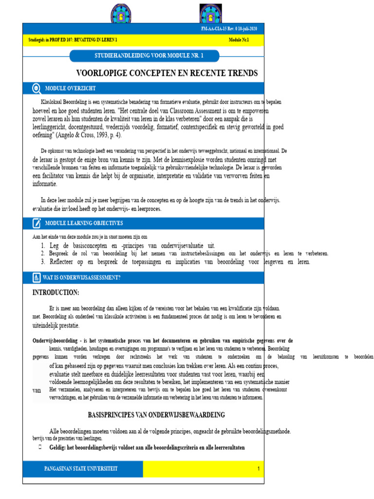Studiegids-module-1-ProfEd107-Beoordeling in Leren-1 | PDF