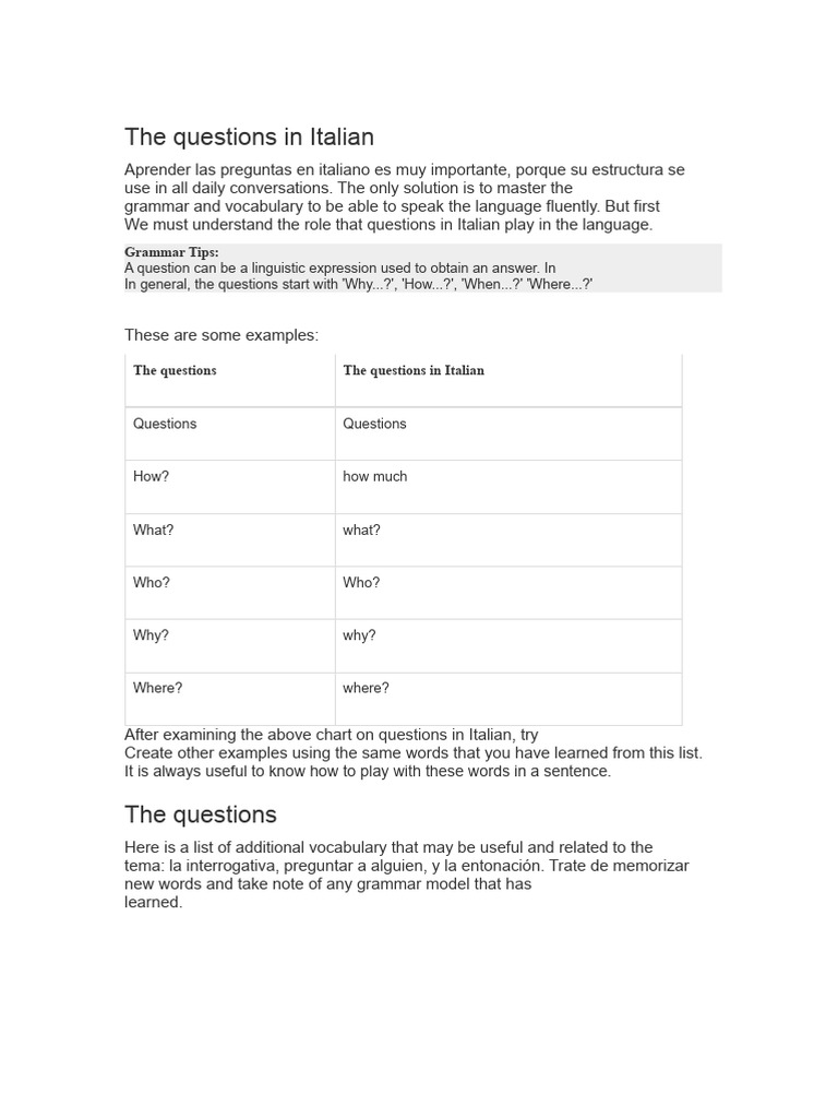 Essential Italian Questions Guide | PDF