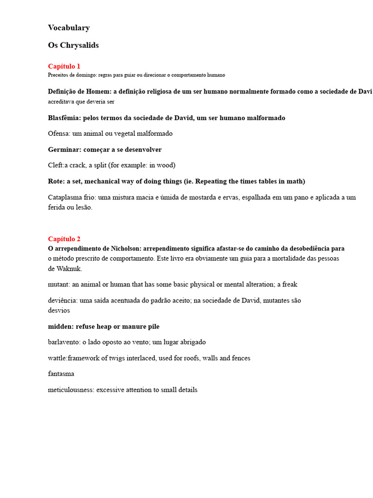 Vocabulário de "Os Chrysalids" | PDF