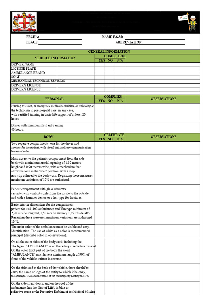 Form Si 004 Ambulance Inspection | PDF | Ambulance | Emergency Medical ...