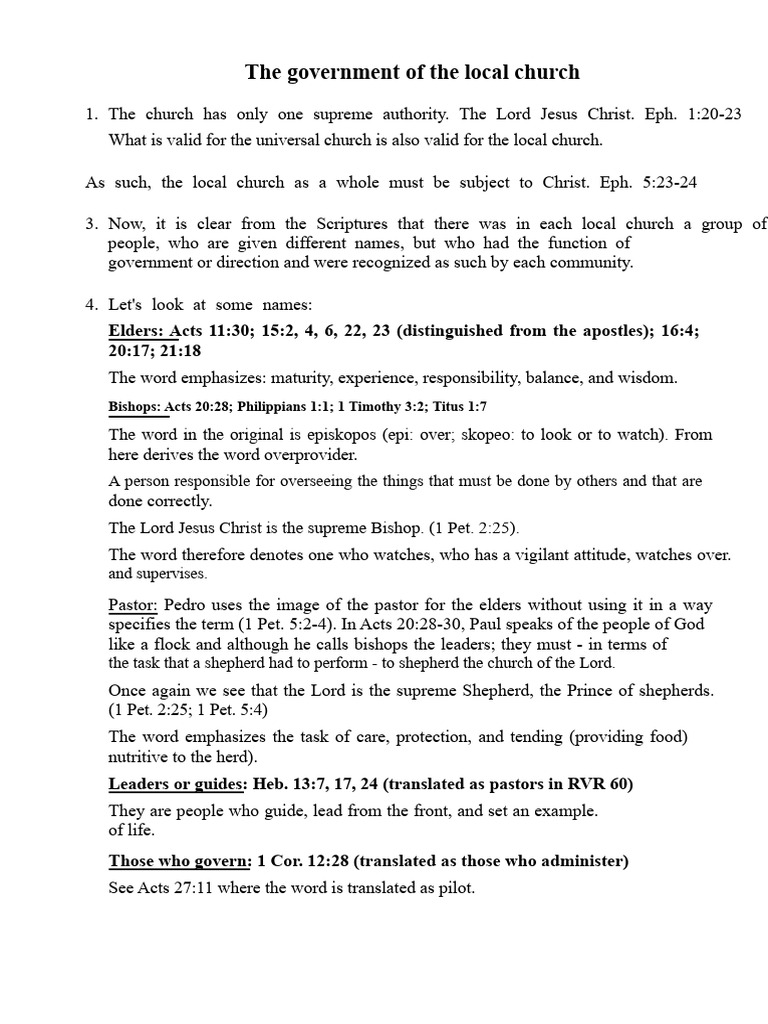The Government of The Local Church | PDF | Elder (Christianity) | Pastor