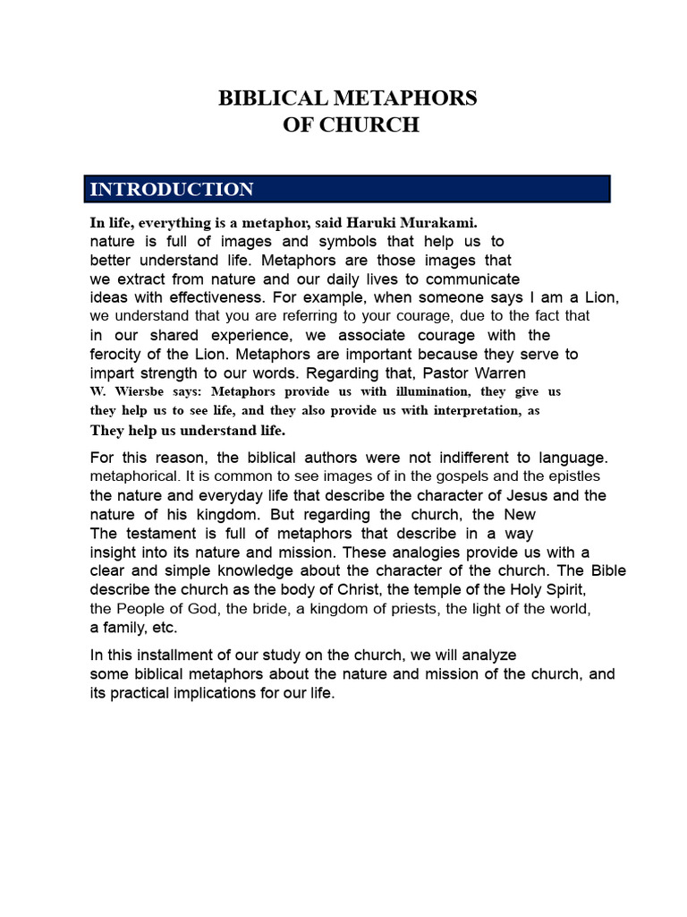 Biblical Metaphors of the Church | PDF | God In Christianity | Bible